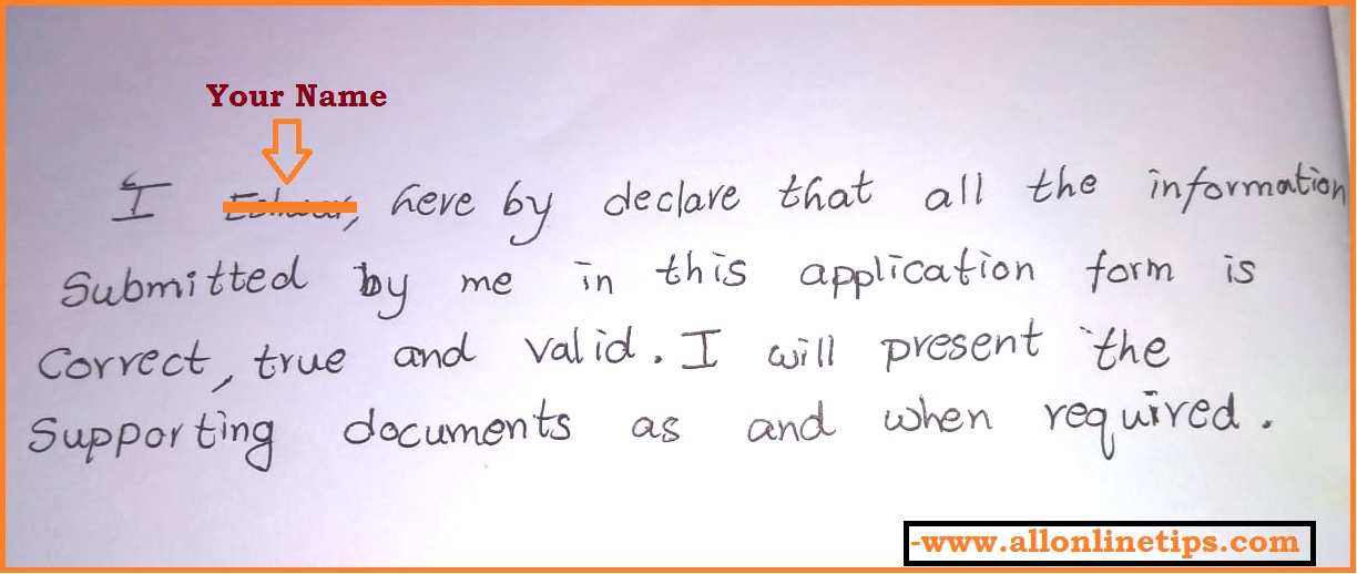 Handwritten Declaration Form Format For IBPS PO Clerk Example